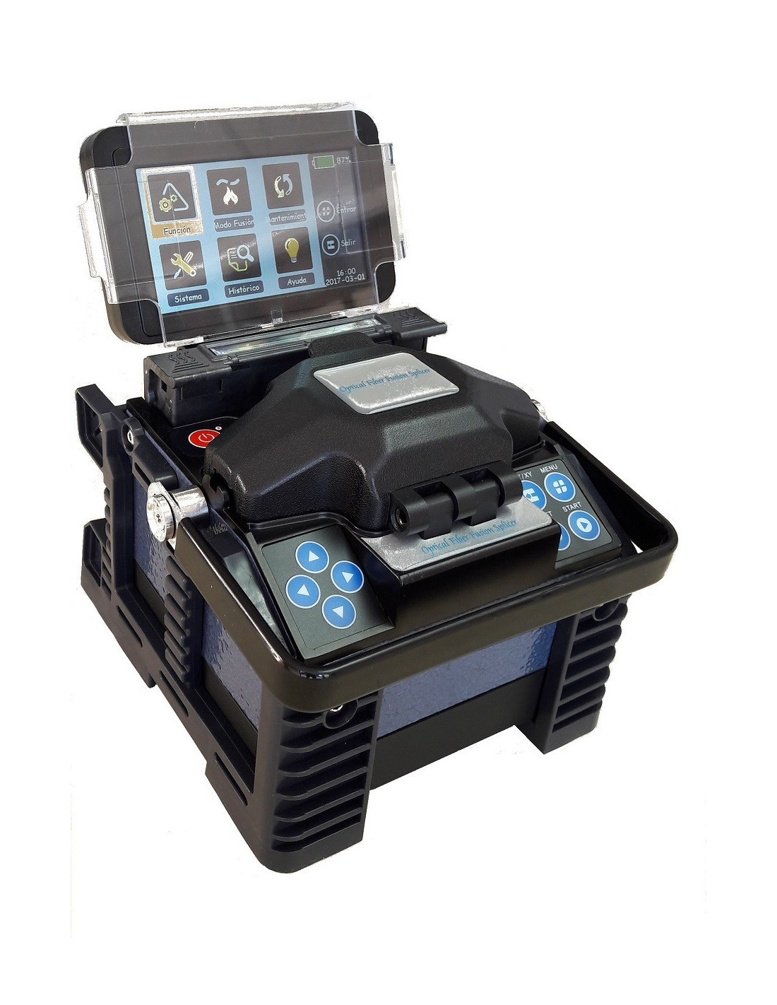 Fusionadora de alta precisión de fibra óptica. Incluye cleaver y accesorios